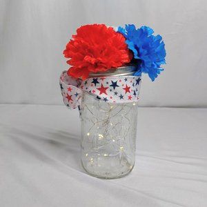Hand Crafted | Holiday | Patriotic Lighted Mason Jar Floral Arrangement ...